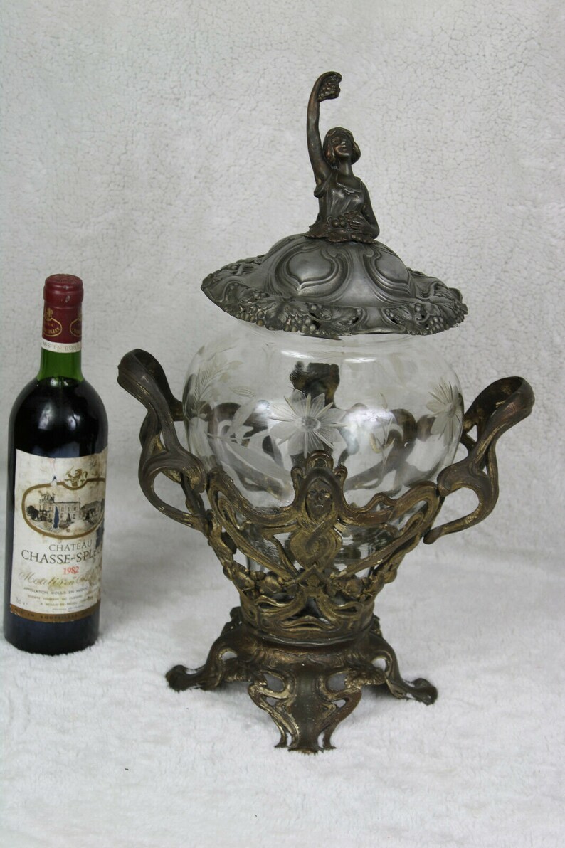 Rare Art Nouveau Spelter Glass Lady Punch Bowl 1900s | Etsy