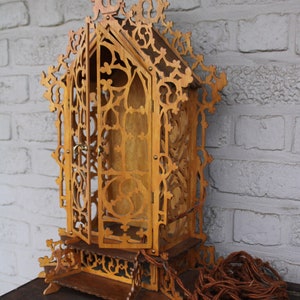 French Wood Cut 1950 Religious Chapel Statue for Saint With Lamp - Etsy