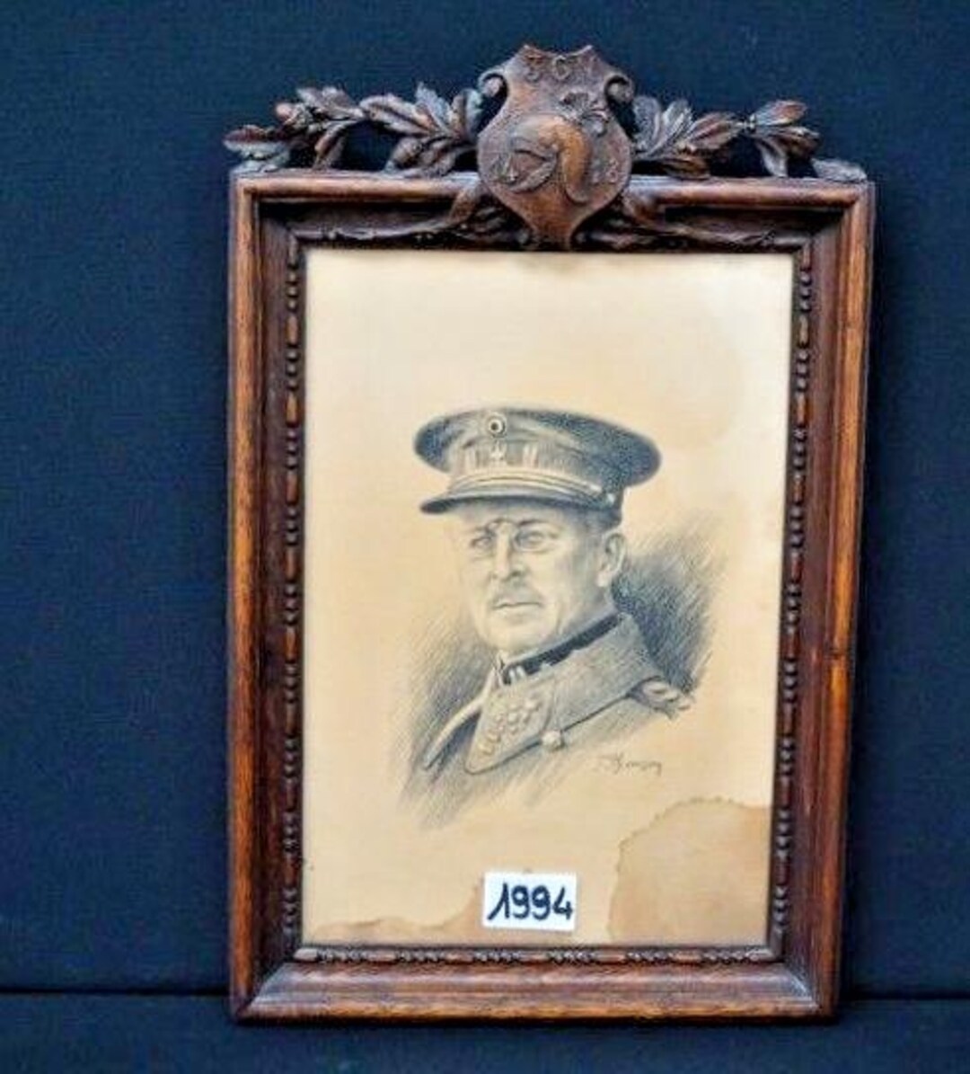 Antique Portrait Drawing Officer General Army Ww1 1914-1918 Black ...