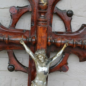 Xl French Antique Wood Carved Neo Gothic Wall Crucifix Religious Church ...