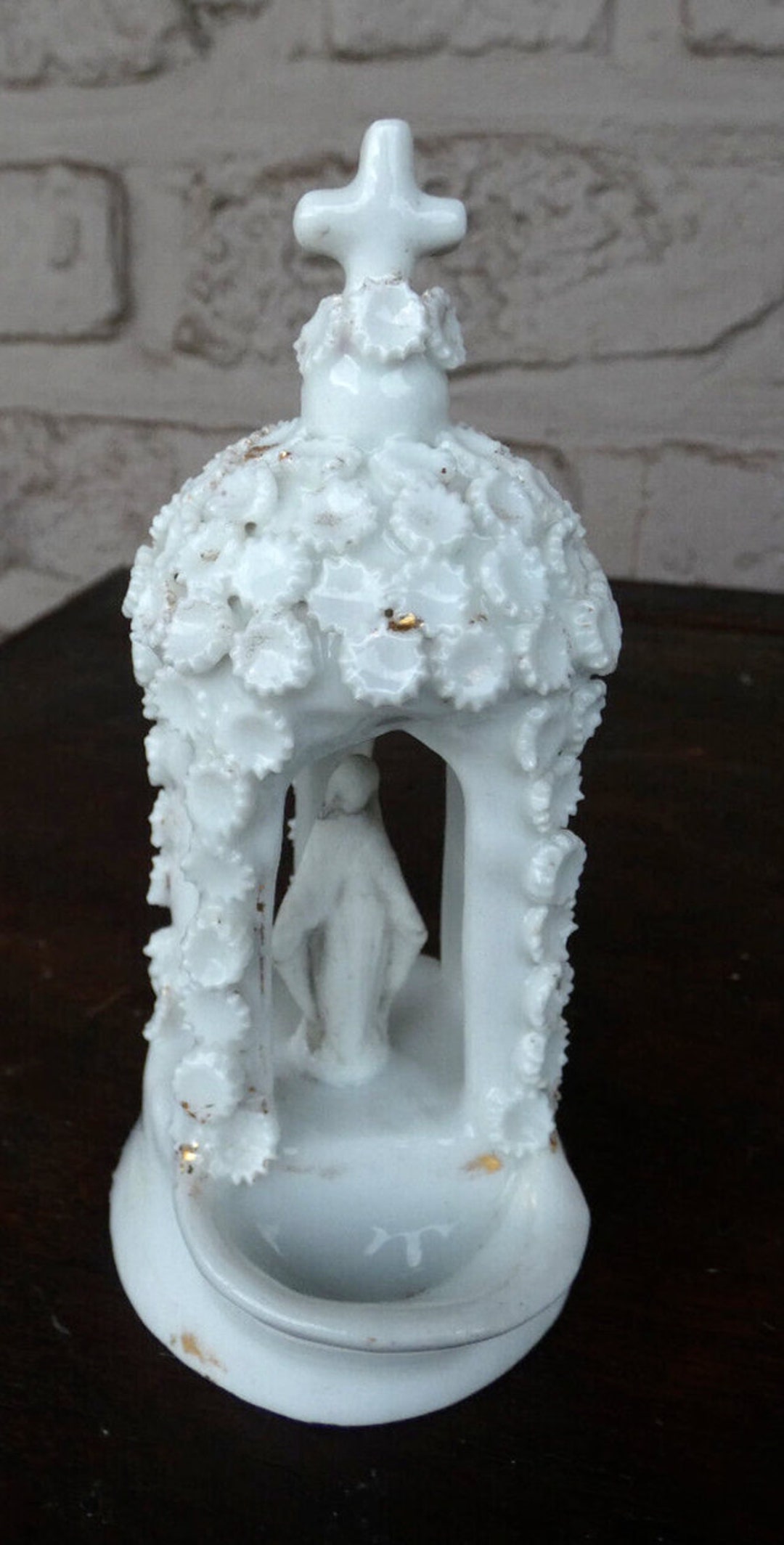 Antique French Old Paris Porcelain Chapel Niche Holy Water Font Flowers ...