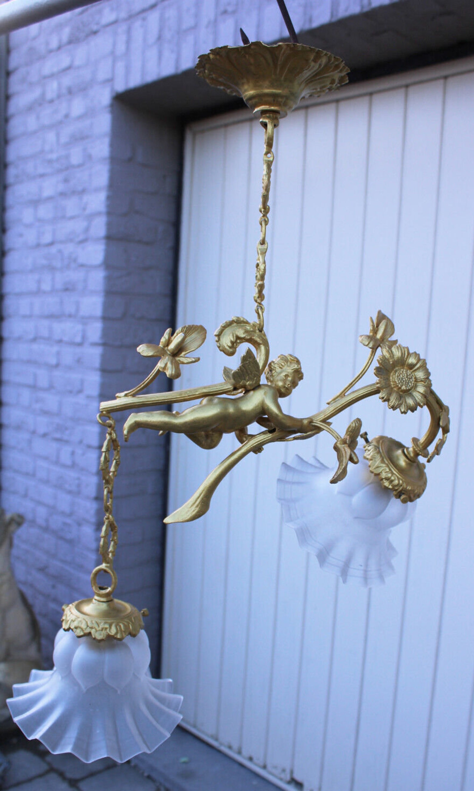 Vintage Bronze Putti Angel Cherub Figurine Floral Chandelier Lamp - Etsy