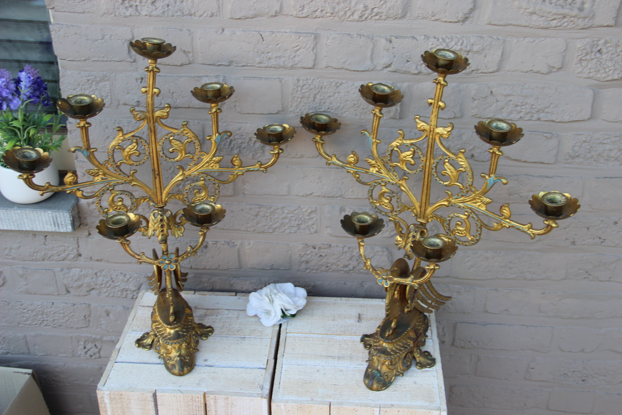 Rare XL Antique Religious Altar Church Candelabras Gothic - Etsy