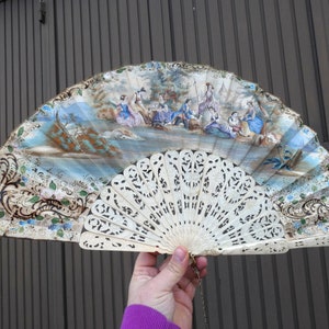 Antique French Hand Painted Paper Fan 1800s Romantic - Etsy