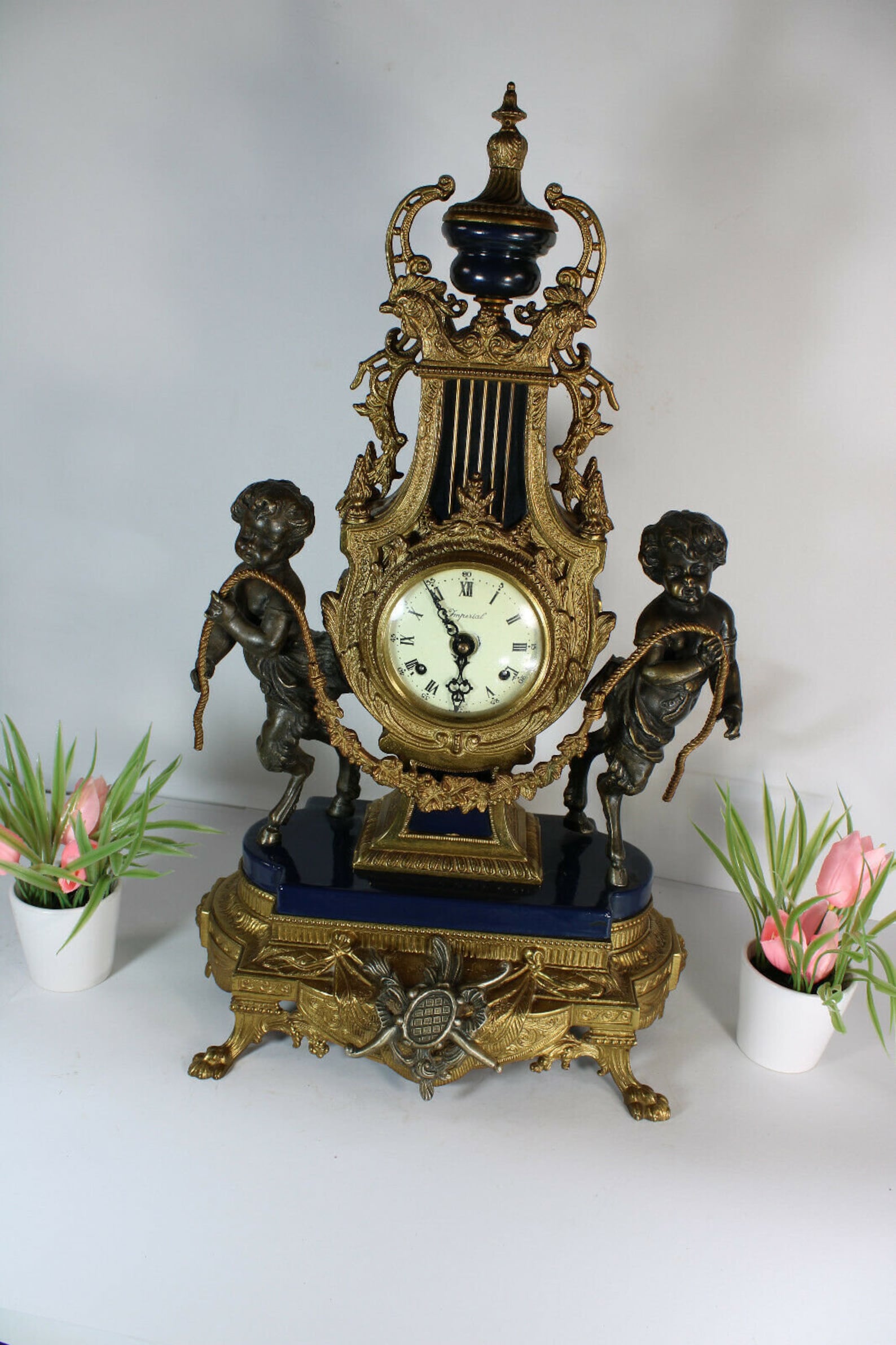 Vintage Bronze Faun Cherub Figurine Mantel Clock Imperial Fhs - Etsy