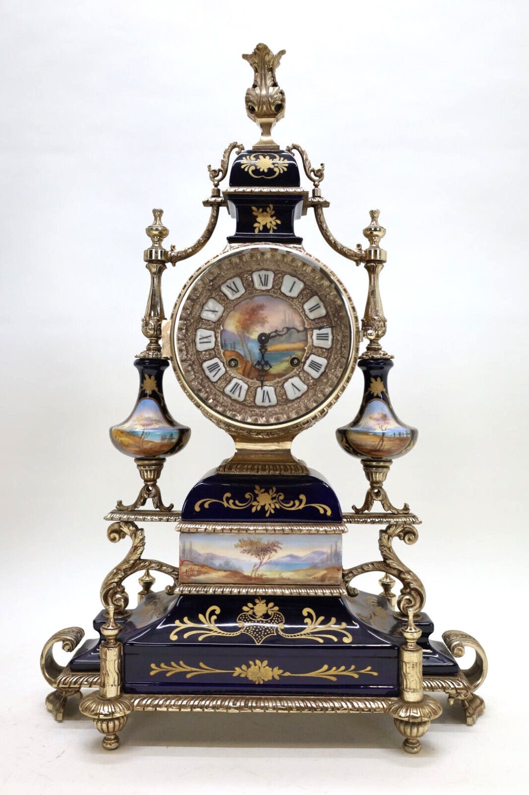 Vintage Xl Limoges Cobalt Blue Porcelain Bronze Mantel Clock - Etsy