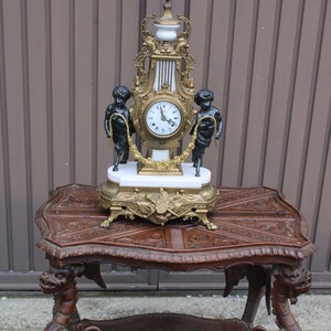 Vintage Bronze Marble White Faun Putti Cherub Figural Mantel Clock - Etsy