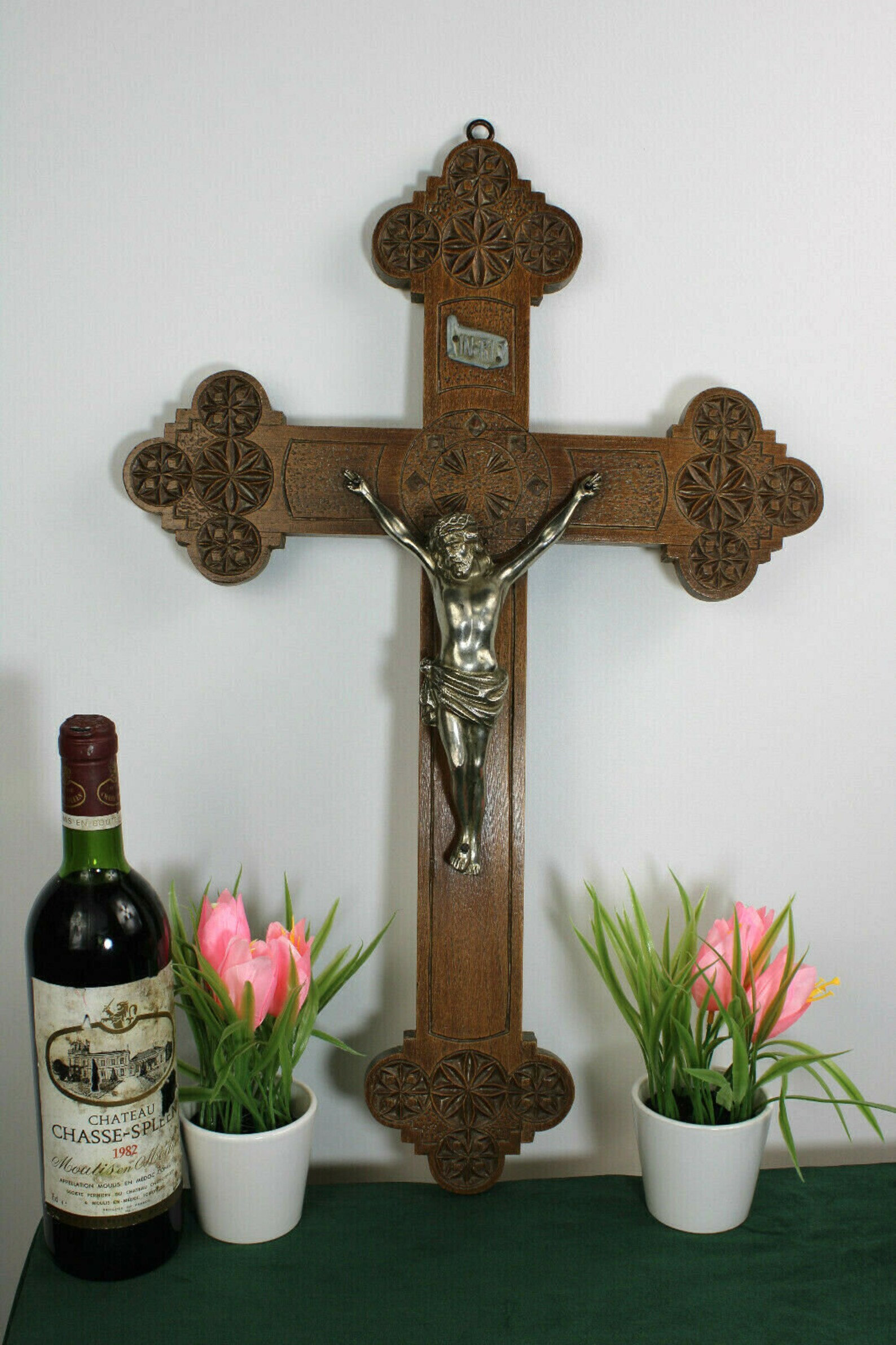 Antique Xl Dutch Frisian Wood Carved Wall Crucifix Cross Religious ...