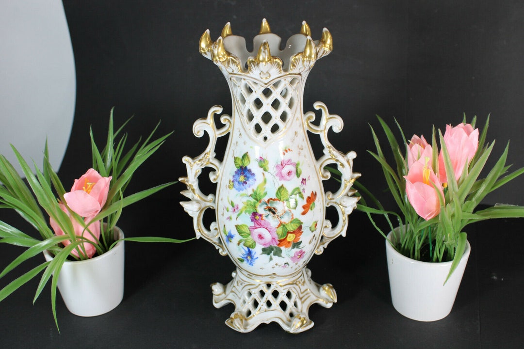 Antique French Vieux Paris Porcelain Vase Hand Paint Floral Decor - Etsy