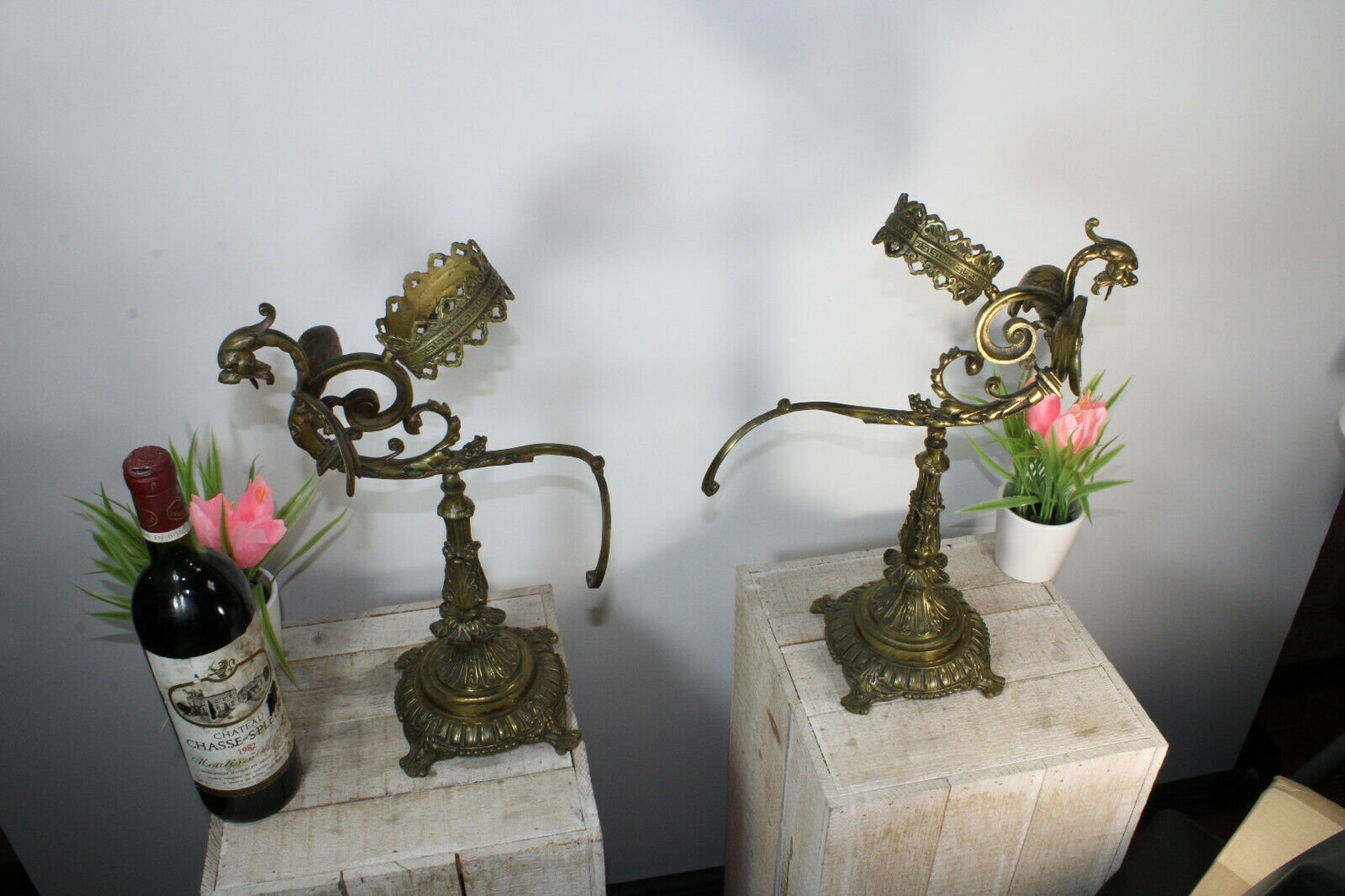 Pair Antique Bronze Gothic Castle Dragon Figurine Cornucopia - Etsy