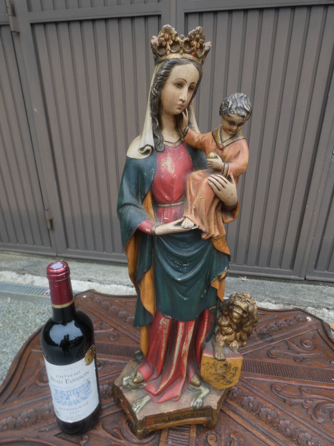 Antique Large Chalk Our Lady of Flanders Religious Statue Madonna Snake ...