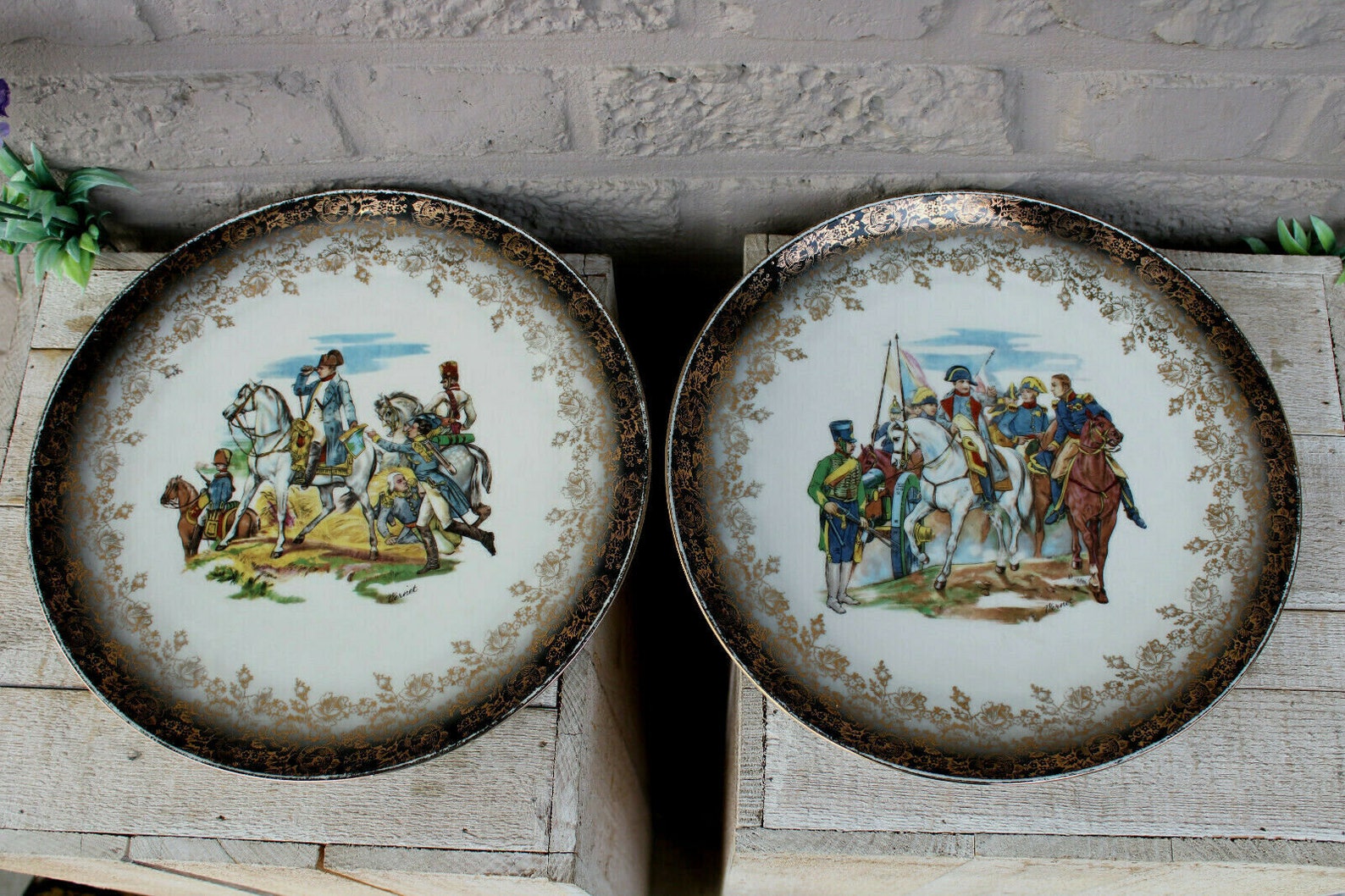Pair vintage german napoleon battle porcelain plates signed | Etsy