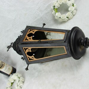 Religious Gothic Church Lantern Light Metal Black Cross Glass Candle ...