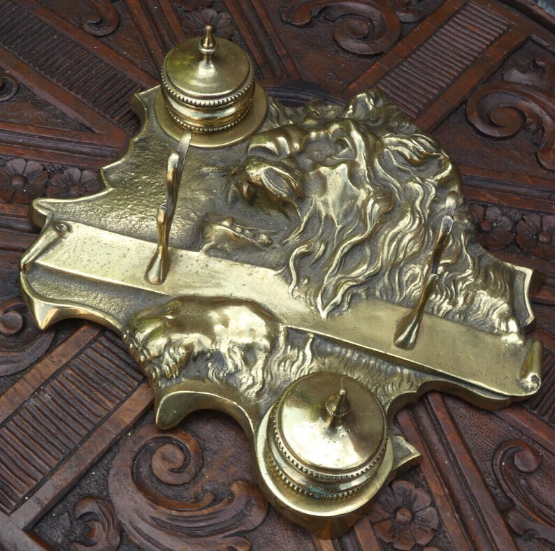 Antique French Bronze Lion Desk Inwell - Etsy
