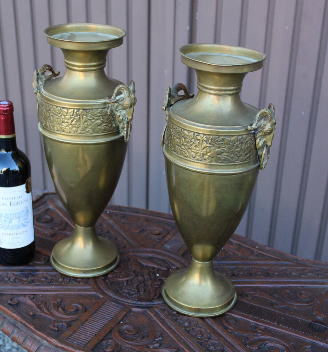 Pair Antique Copper Ram Heads Vases - Etsy