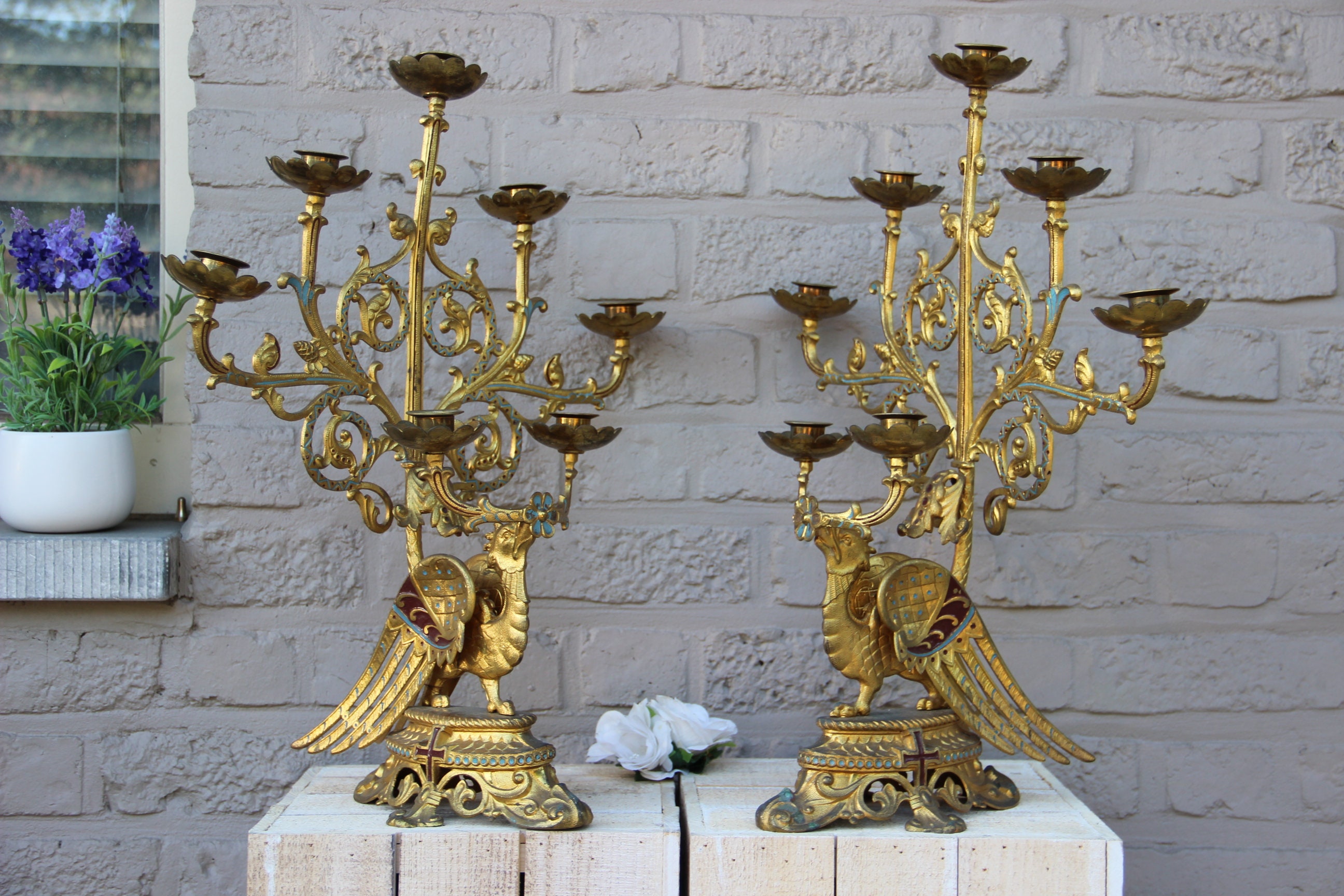 Rare XL Antique Religious Altar Church Candelabras Gothic - Etsy