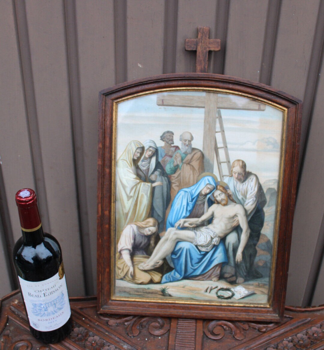 Antique French Wood Carved Panel Crucifx Paris Itho Biblical Religious ...