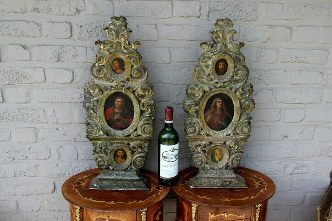 Rare Pair Church Antique 18thc Wood Carved Religious Plaques Panel 3 ...