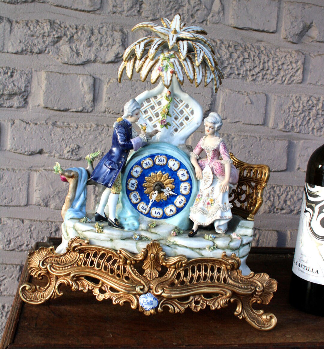 Gorgeous Porcelain Mantel Clock Romantic Couple Palm Tree 1970 - Etsy