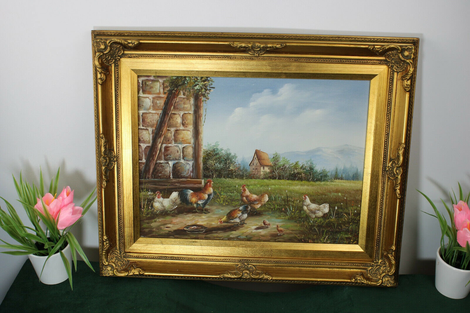 Vintage Flemish Oil Canvas Animal Chicken Rooster Family Painting - Etsy