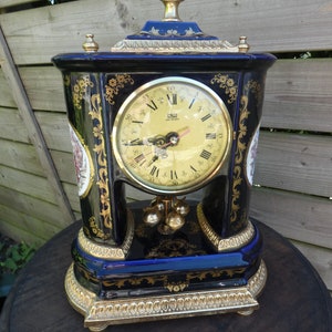 Vintage Cobalt Blue Porcelain Mantel Clock Victorian Scene - Etsy