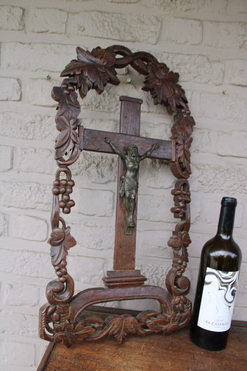 Antique Black Forest Wood Carved Large Crucifix Wall Religious - Etsy