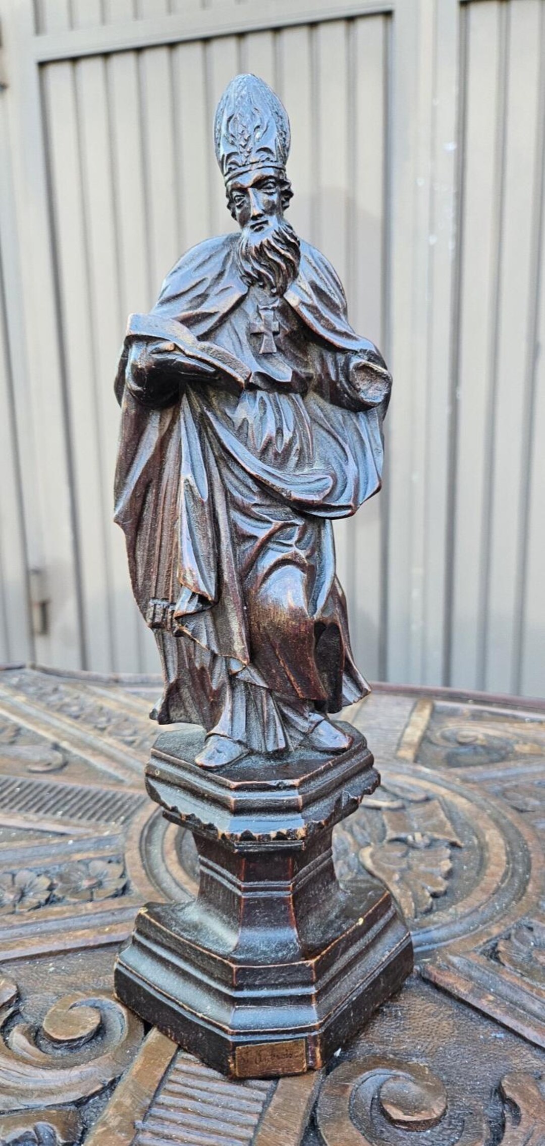 Antique 19thc Wood Carved Statue Bishop Saint Ambrose Religious - Etsy