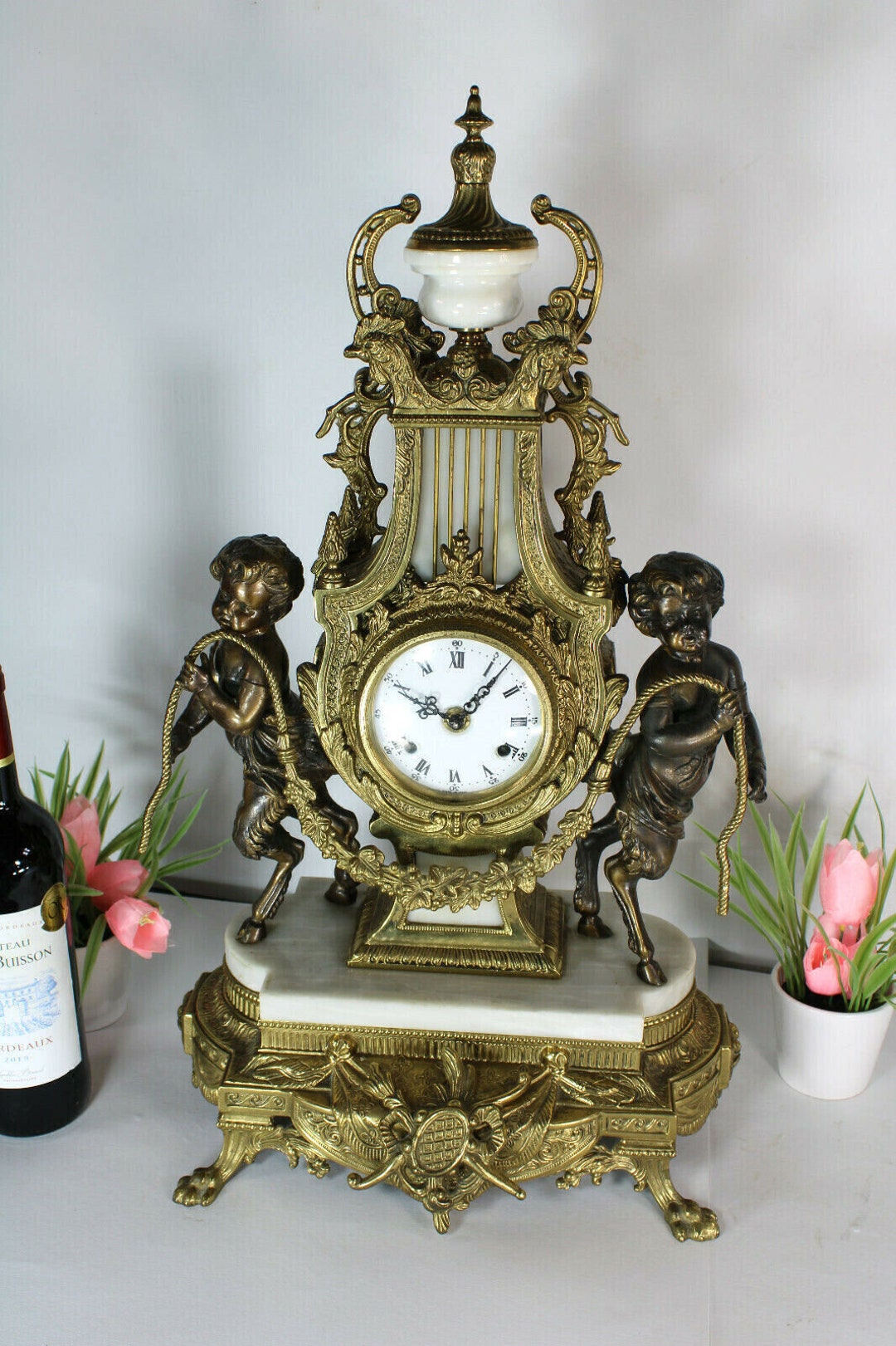 Xl Bronze Marble Faun Putti Cherub Mantel Clock - Etsy