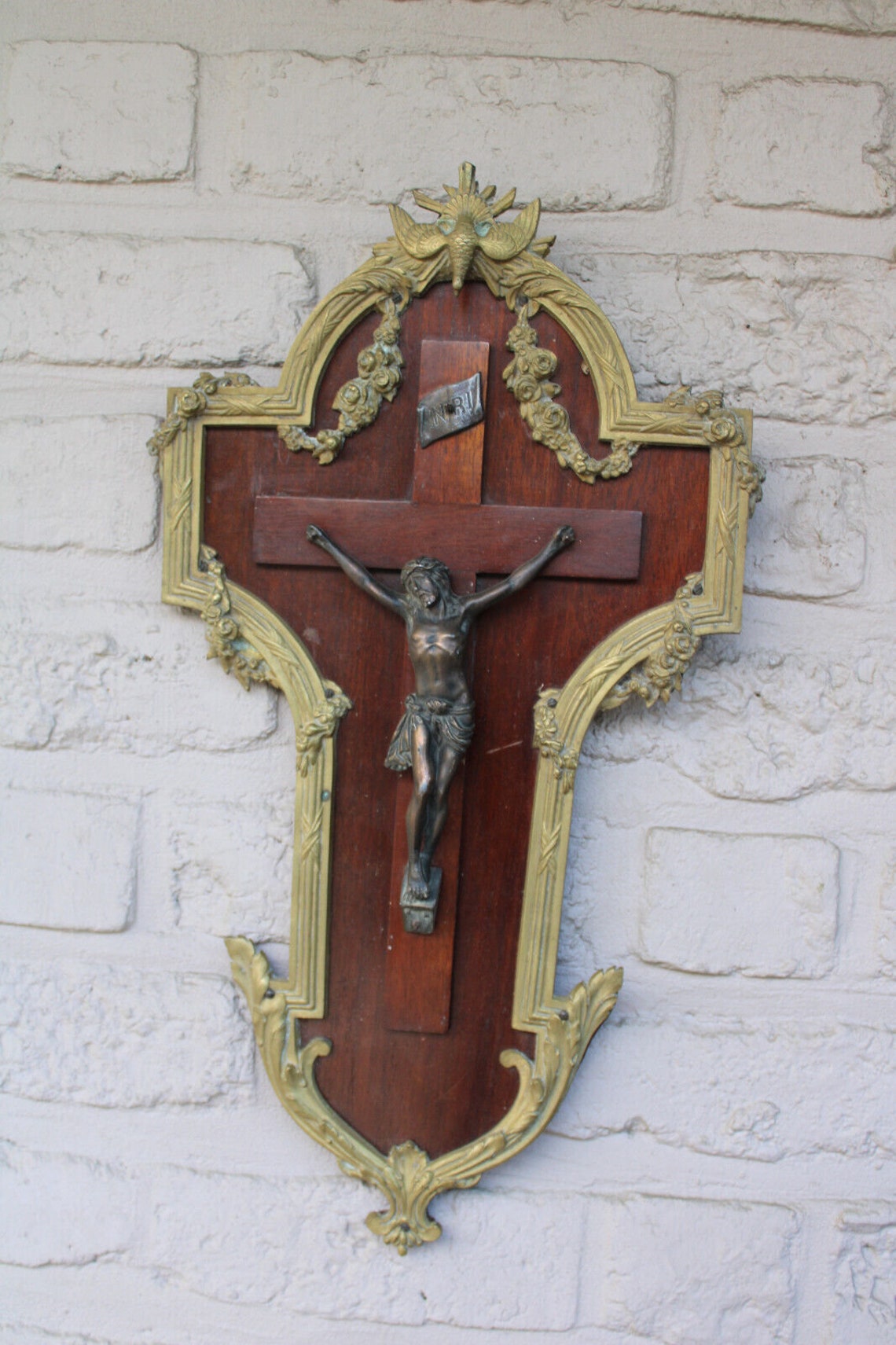 Antique French Bronze Wood Wall Crucifix Frame Plaque Holy - Etsy
