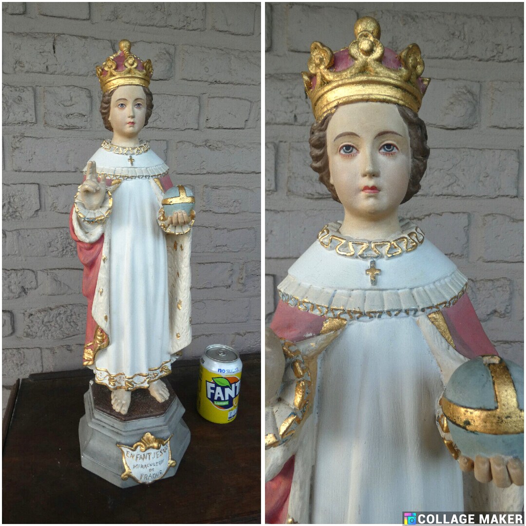 Antique 19thc Rare French Jesus Prague Chalk Statue Sculpture Religious ...