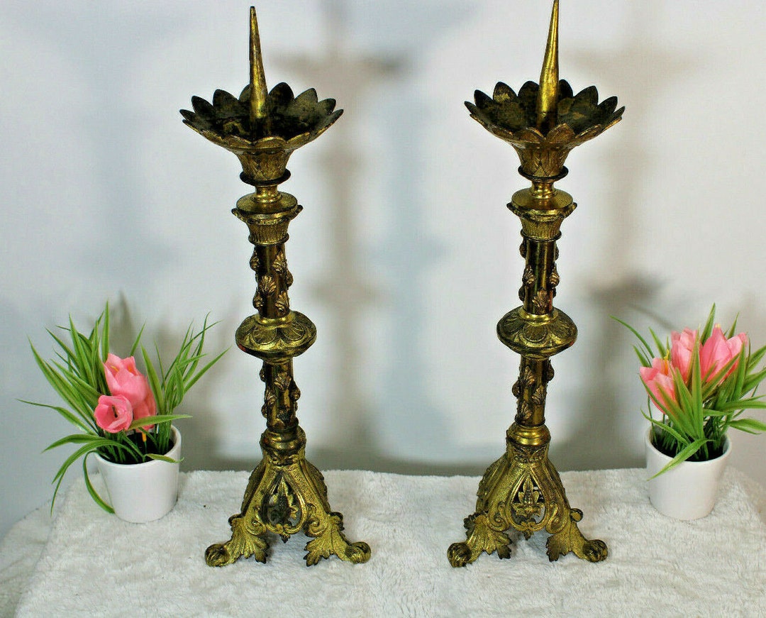 Pair Antique Brass Church Altar Candlesticks Candle Holder - Etsy