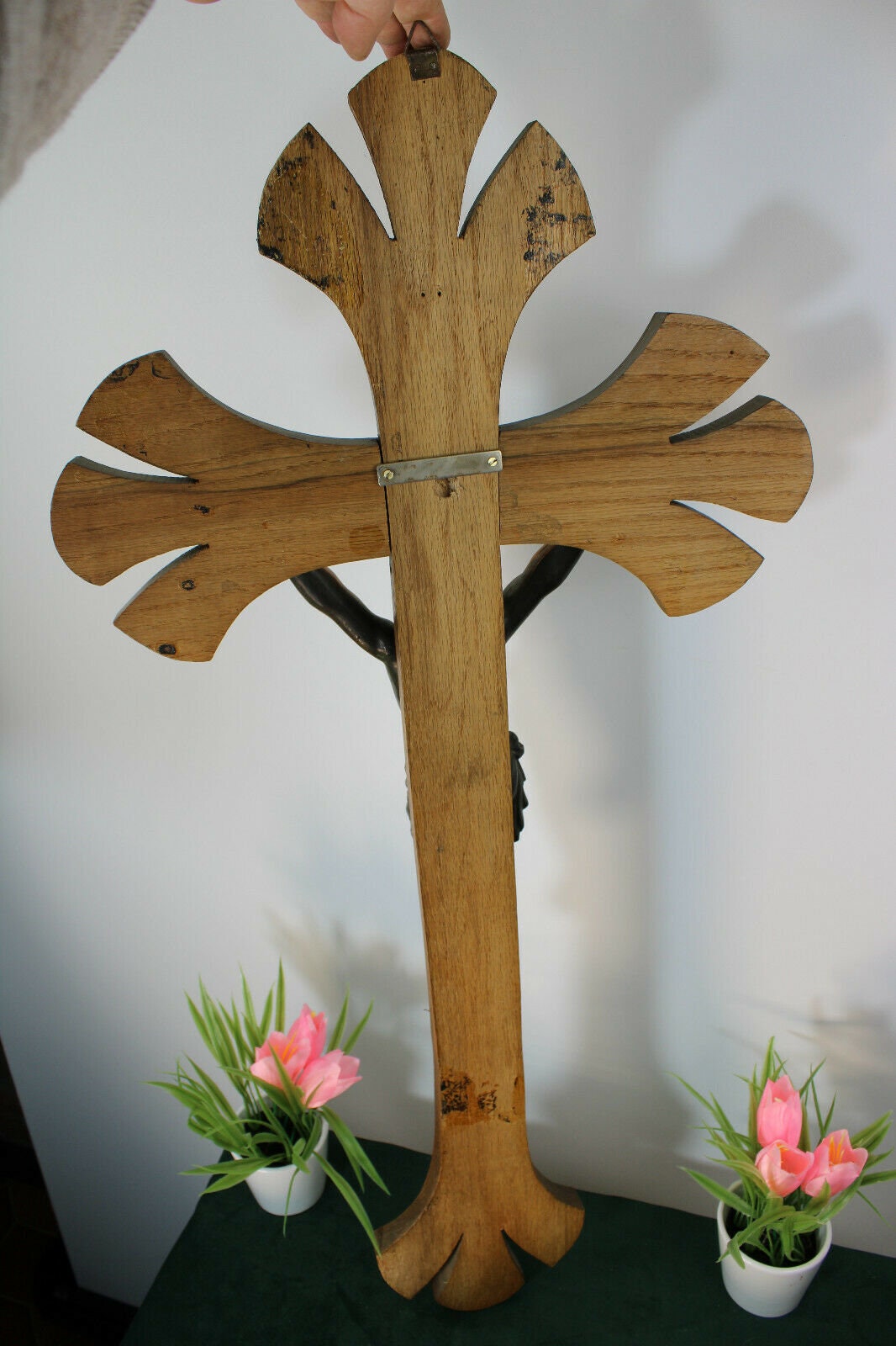 Antique xl french wood carved wall crucifix cross religious | Etsy