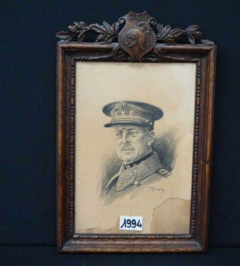 Antique Portrait Drawing Officer General Army Ww1 1914-1918 Black ...