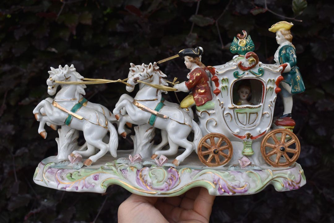 Vintage 1960 Porcelain Coach Carriage Statue 4 Horses Princess - Etsy