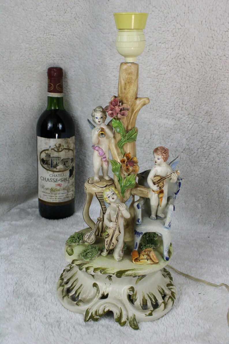 Capodimonte porcelain bassano signed putti angels lamp | Etsy