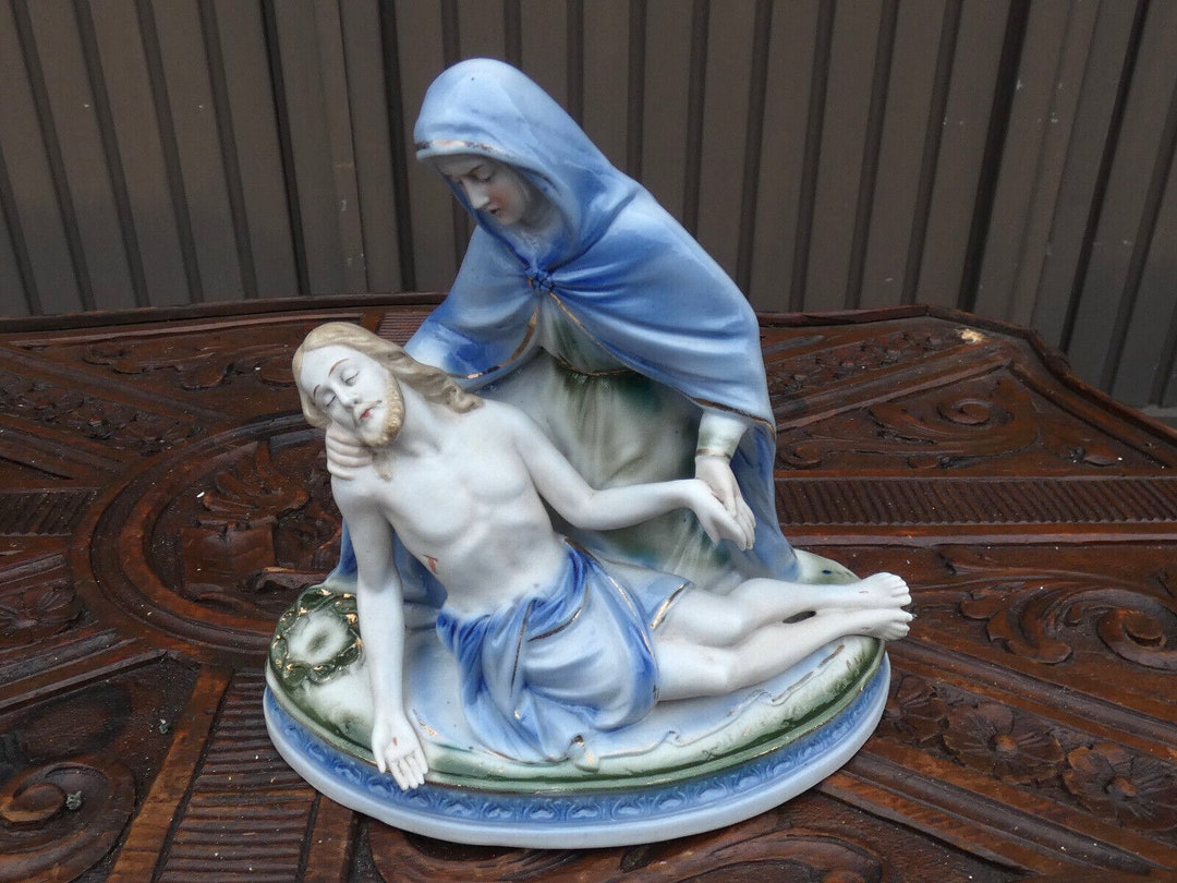 Vintage German Porcelain Pieta Statue Figurine Religious Marked - Etsy