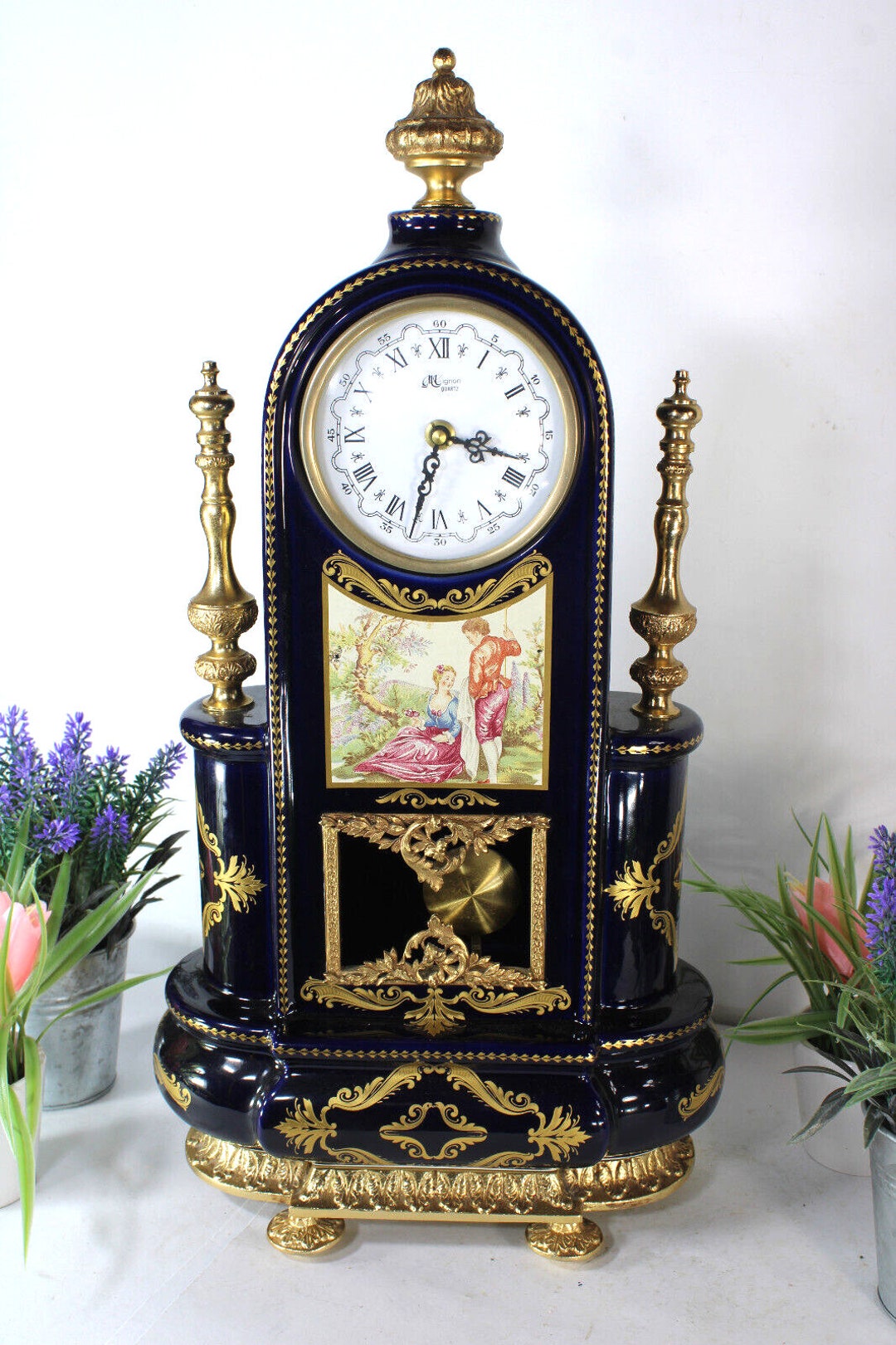 Xl T Limoges Cobalt Blue Porcelain Mantel Clock Victorian - Etsy