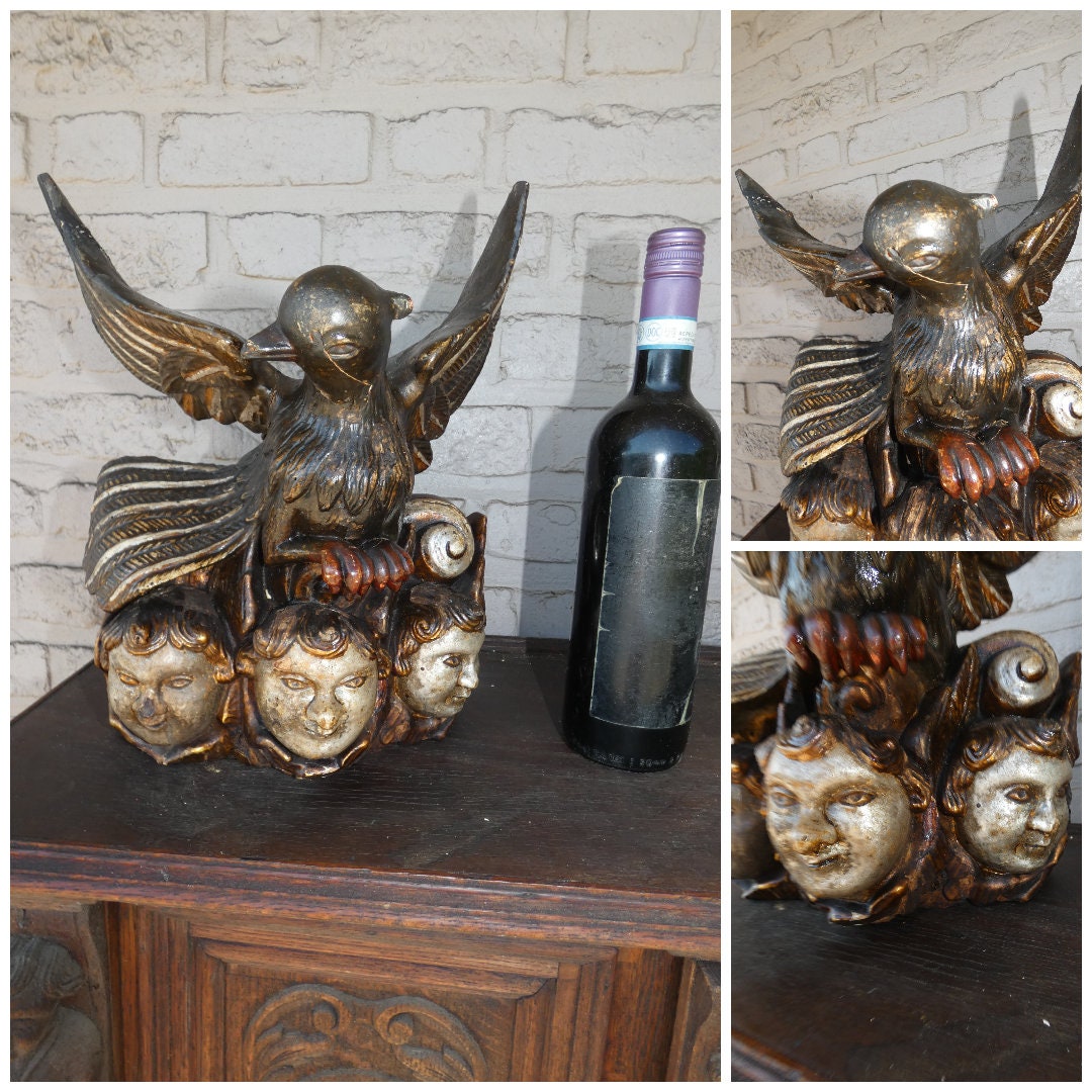 Antique Baroque Wood Carved 18thc Holy Spirit Bird Angels Heads ...