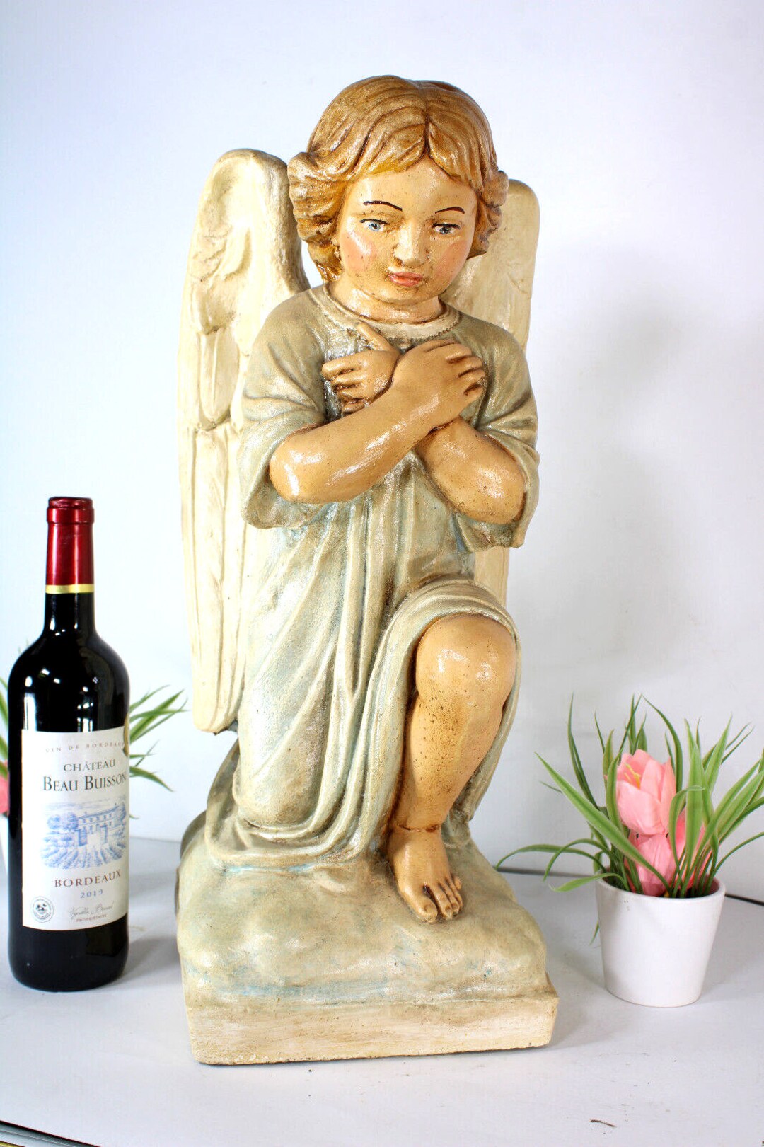 Antique French Religious Stoneware Angel Statue Figurine Religious ...