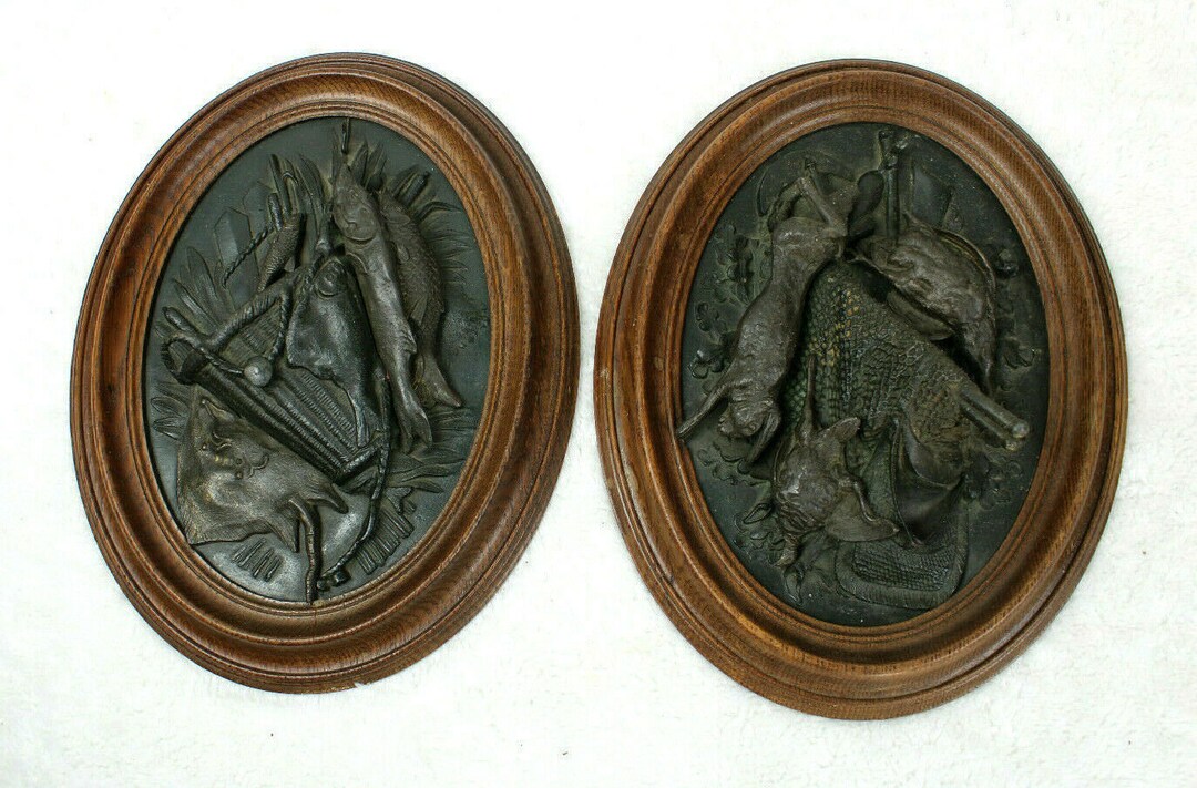 Antique Pair French Hunting Trophy Animals Spelter Wood Framed - Etsy