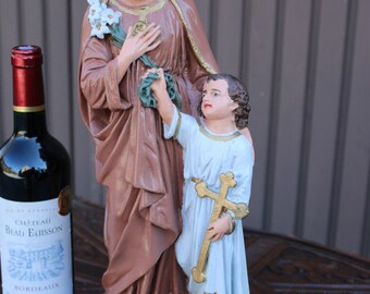 HUGE Jesus & Saint Joseph Statue Large Antique Polychrome Church Statue ...