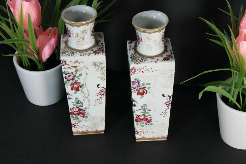 Antique Pair Edme Samson Porcelain Marked Small Vases - Etsy