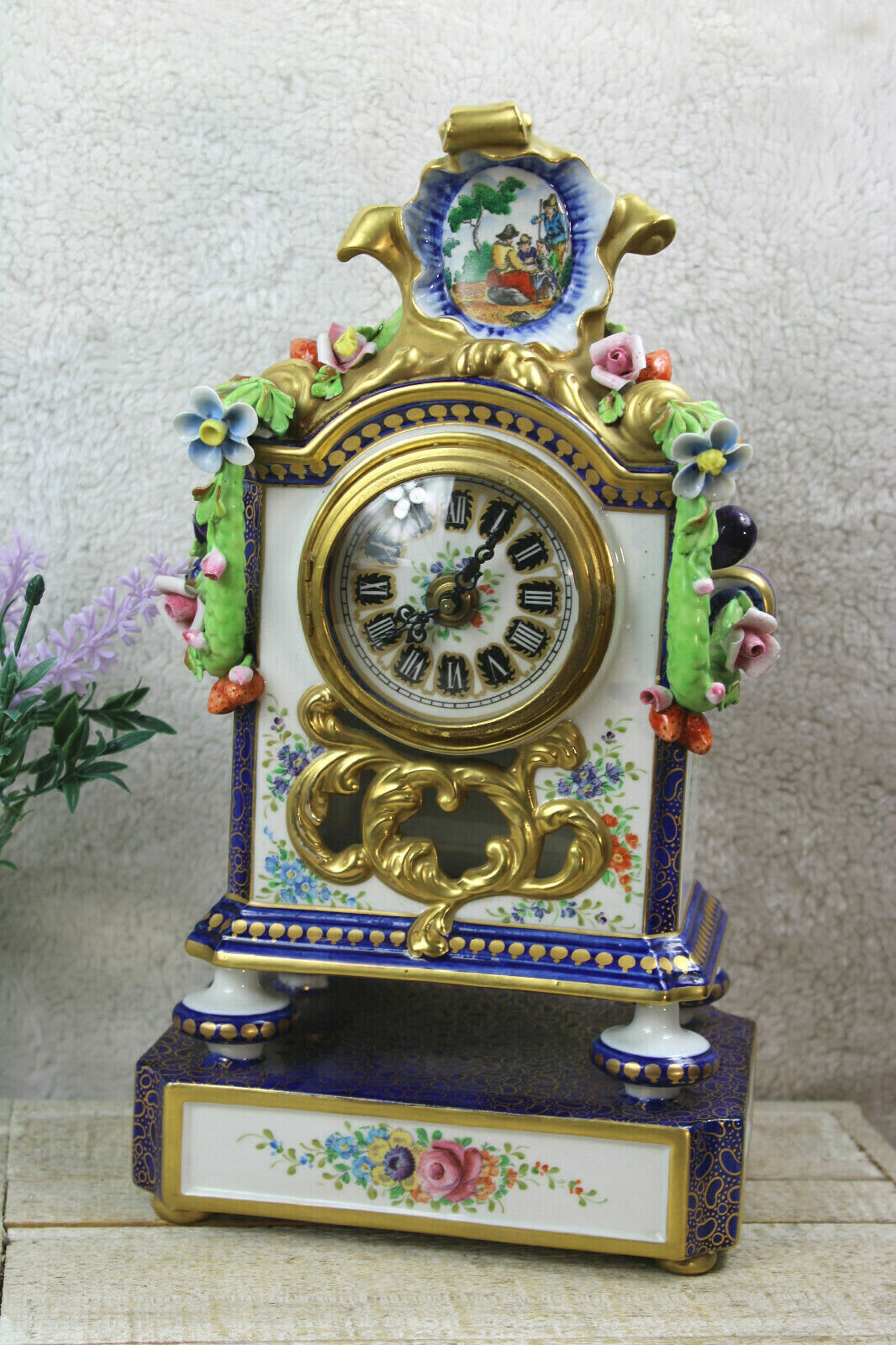 Gorgeous Mantel Clock Floral Fruit Porcelain Relief Marked - Etsy