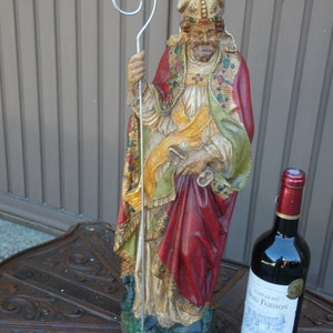 Antique Large French Ceramic Chalk Saint Servatius Bishop Statue Dragon ...