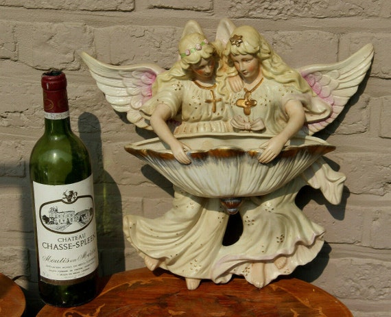 Xl German Faience Porcelain Religious Angel Holy Water Font - Etsy