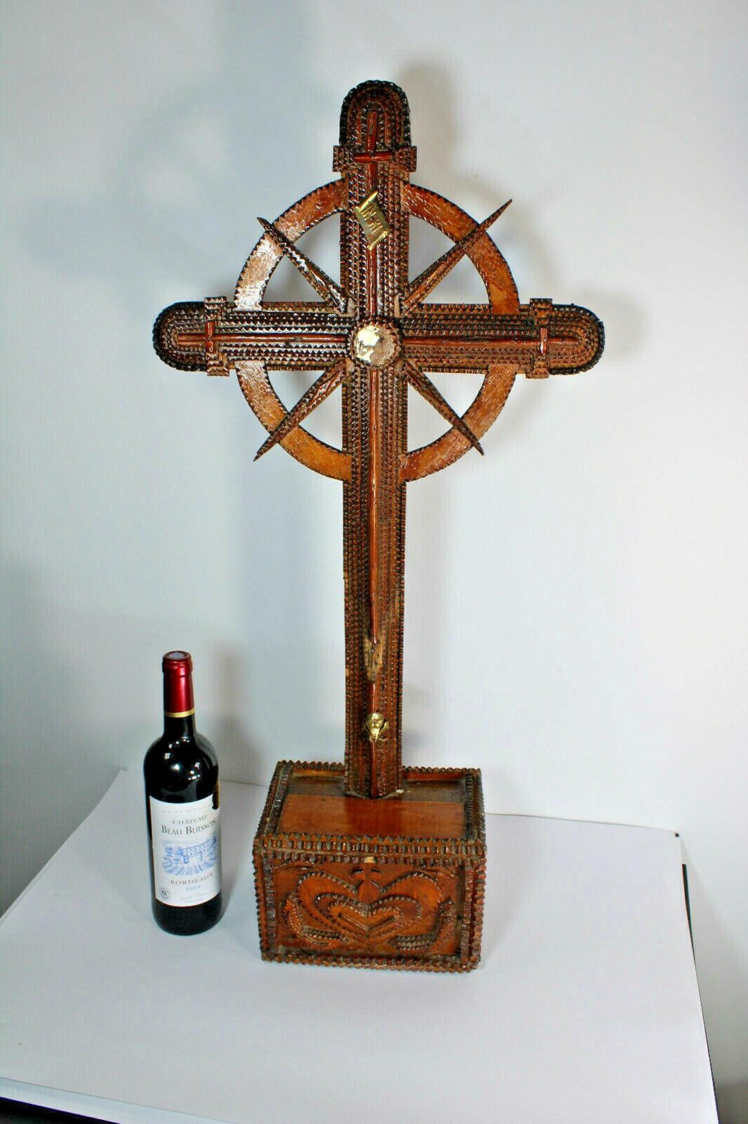 Antique 31.8" Xl Tramp Art Cigar Wood Carved Crucifix Cross - Etsy