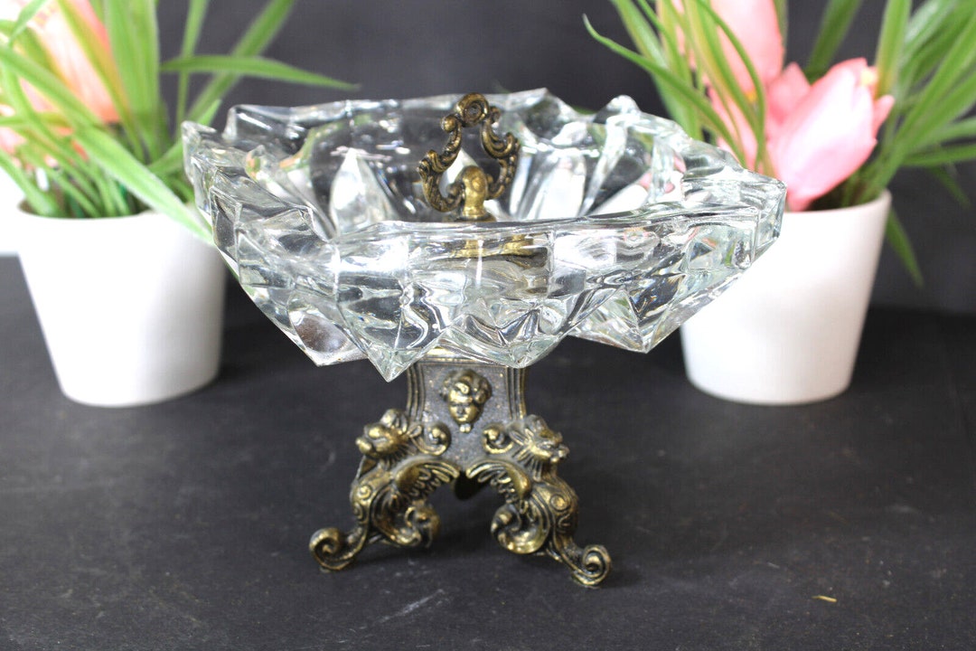 Antique Brass Dragon Crystal Glass Ashtray - Etsy