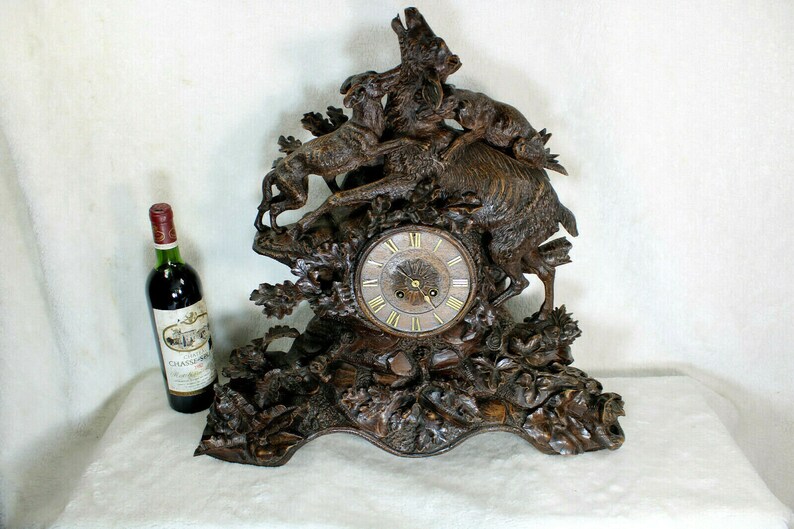 Xl Top Antique Black Forest Wood Carved Clock Hunting Scene - Etsy