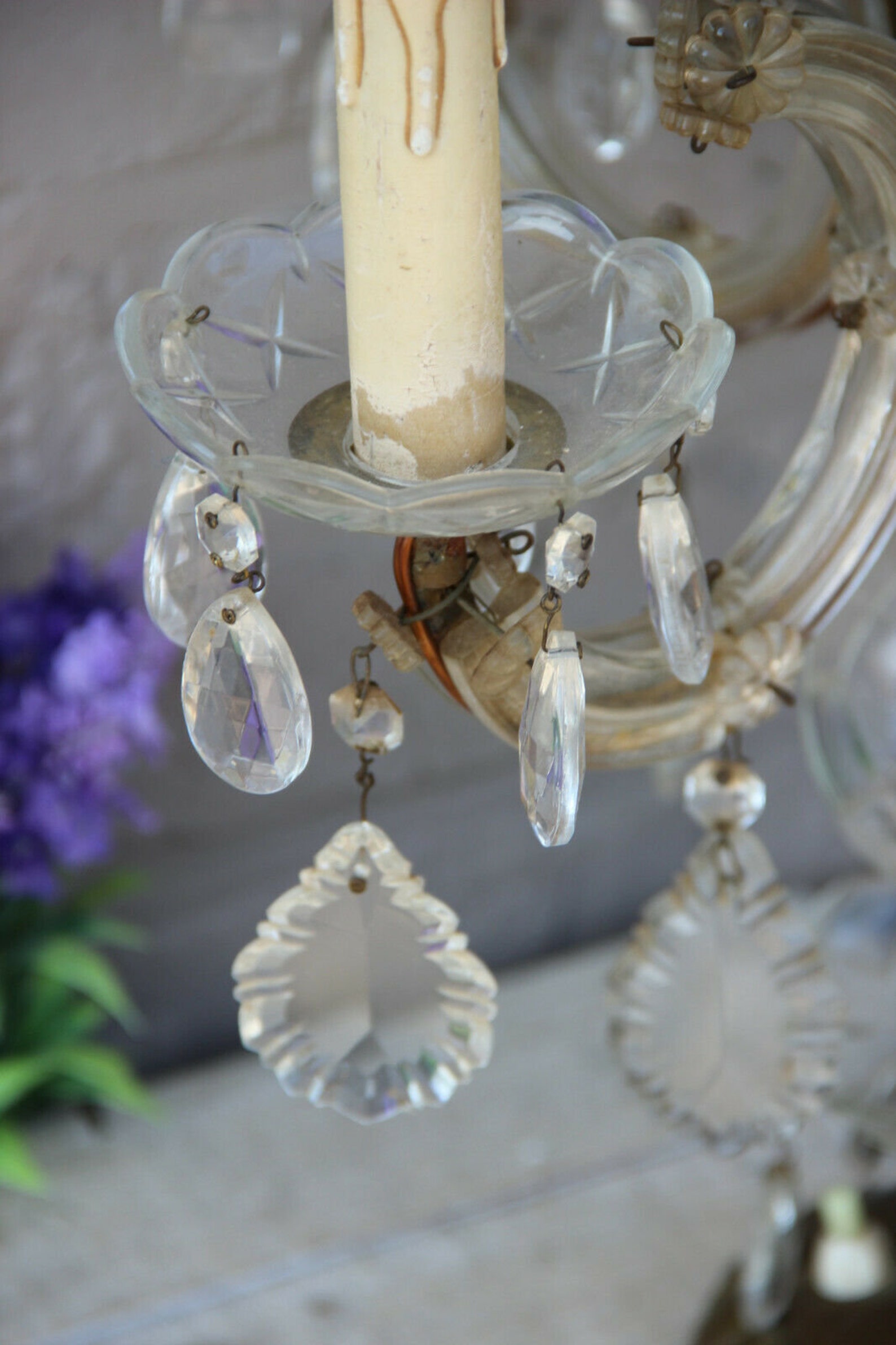 Antique Xl Murano Girandole Crystal Glass Pendants Drops Lamp 5 Arms ...