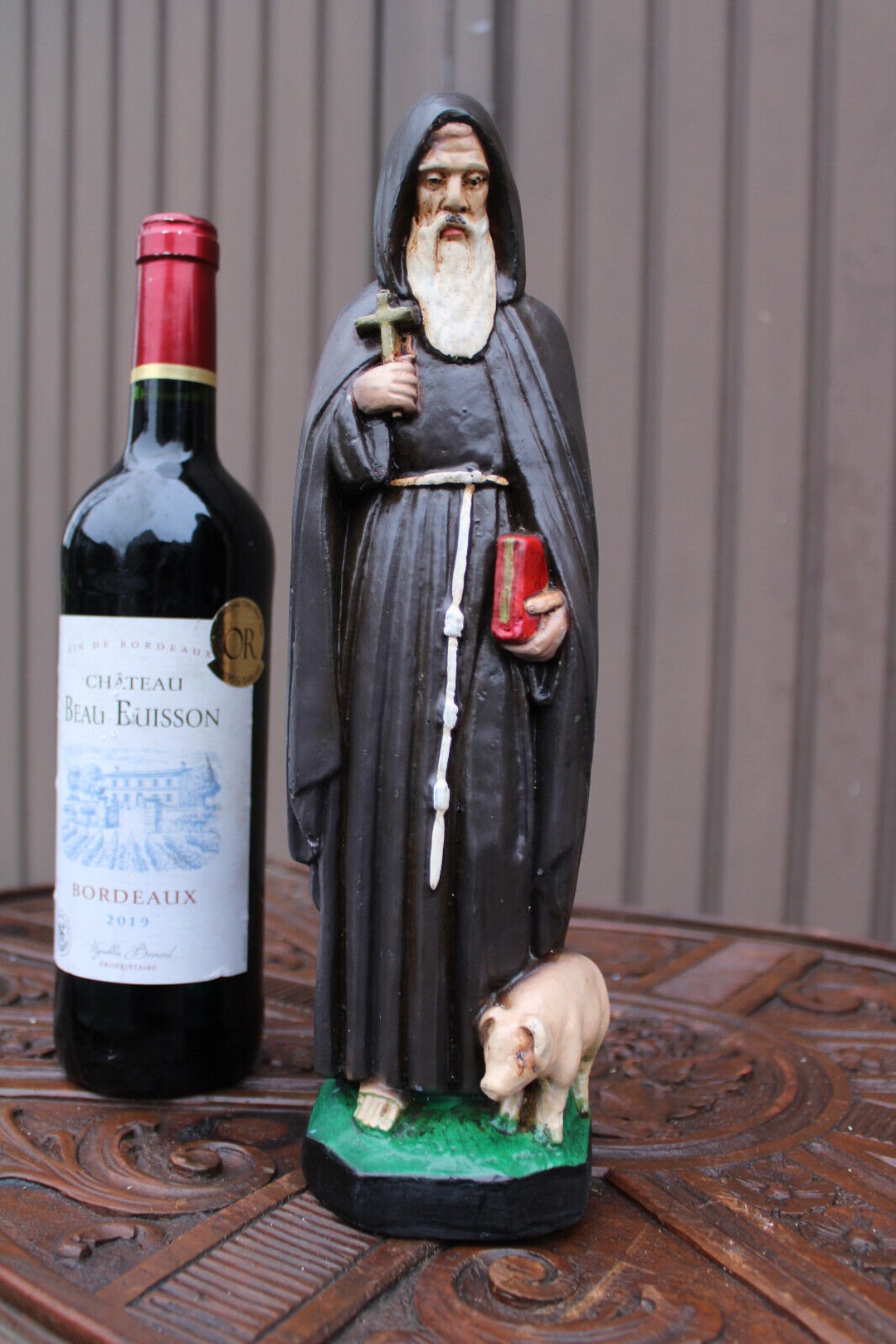 Antique French Ceramic Chalk Statue Saint Anthony Abt Pig Religious - Etsy